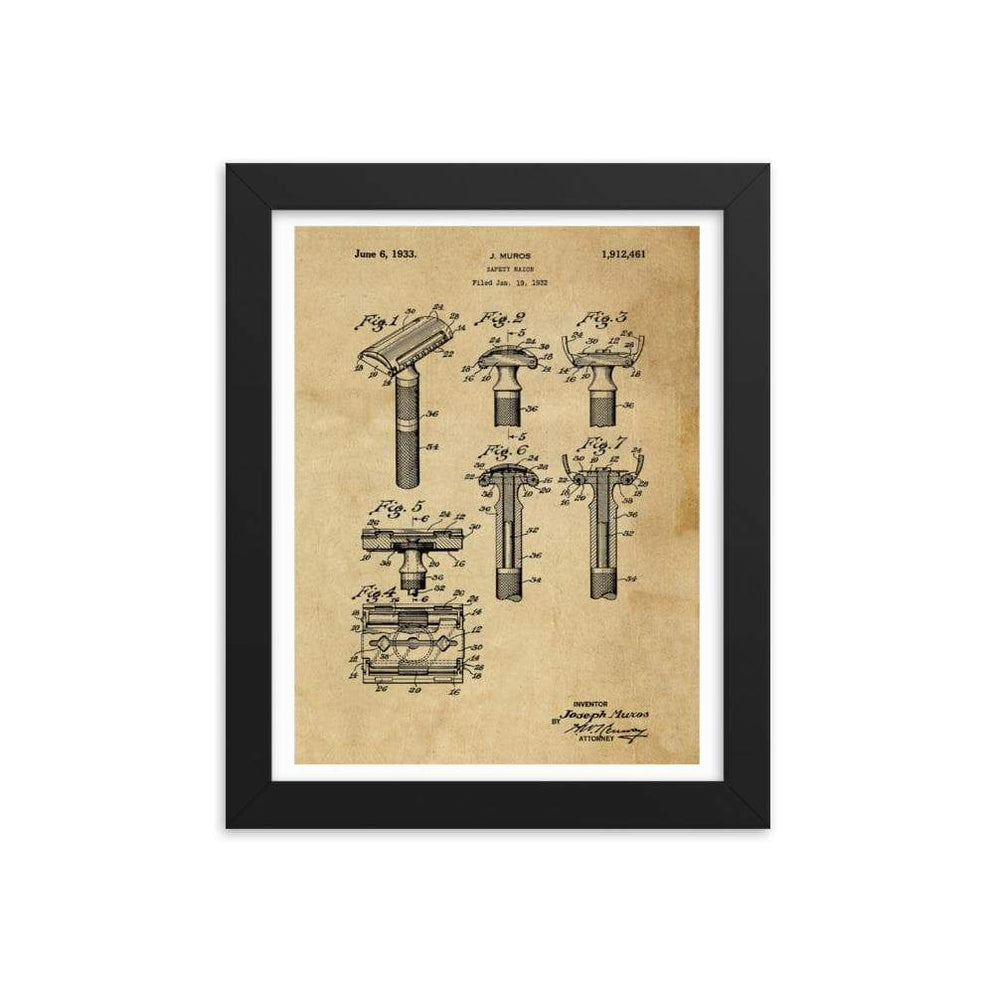 Vintage Early TTO Safety Razor Patent Drawing Framed Print — Phoenix ...